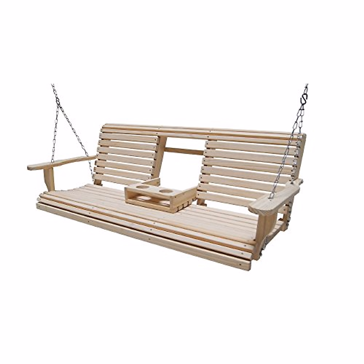 Ecommersify Flip Cup Holder Console Rot-resistant Cypress Eternal Wood Lumber Roll Back Porch Swing, 5-Feet