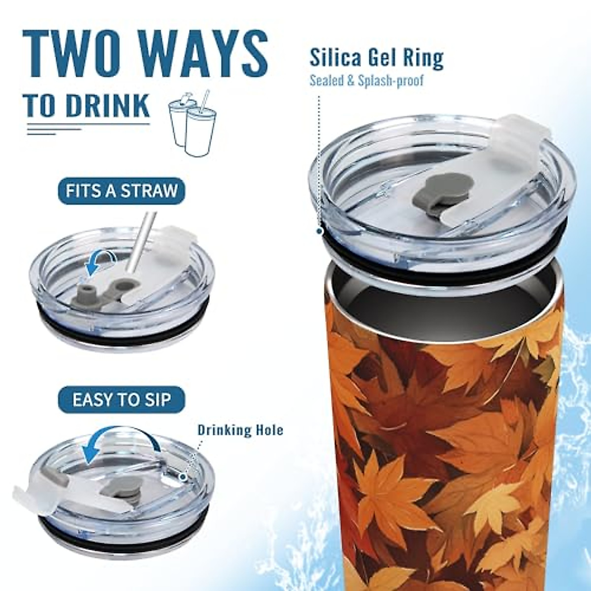 QWEUIOP 20oz Insulated Travel Coffee Mug Autumn Maple Leaf Stainless Steel Tumbler with Lid Double Wall Vacuum Coffee Cup For Hot and Cold Drinks14198