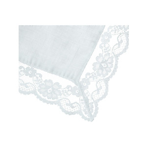 CTM® Women's Bridal Dress Lace and Linen Handkerchief, White