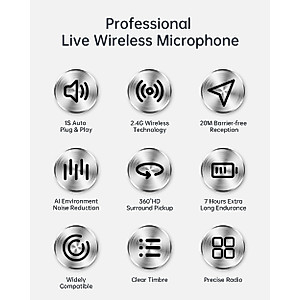 HCZ Wireless Lavalier Microphone for iPhone iPad with Charging Case, Plug-Play 7-Hour Battery, Noise Cancellation, 2 Pack Wireless Lapel Mic for Video Recording Podcast Vlog YouTube