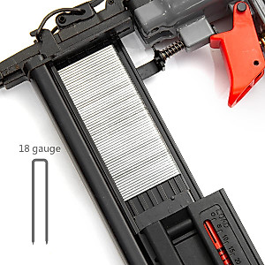 XtremepowerUS 44430 Nail Gun w/300pcs Nails & 200pcs Staples 2-in-1 Brad Nailer Crown Stapler 18 Gauge Nail Gun Pneumatic Air Tools