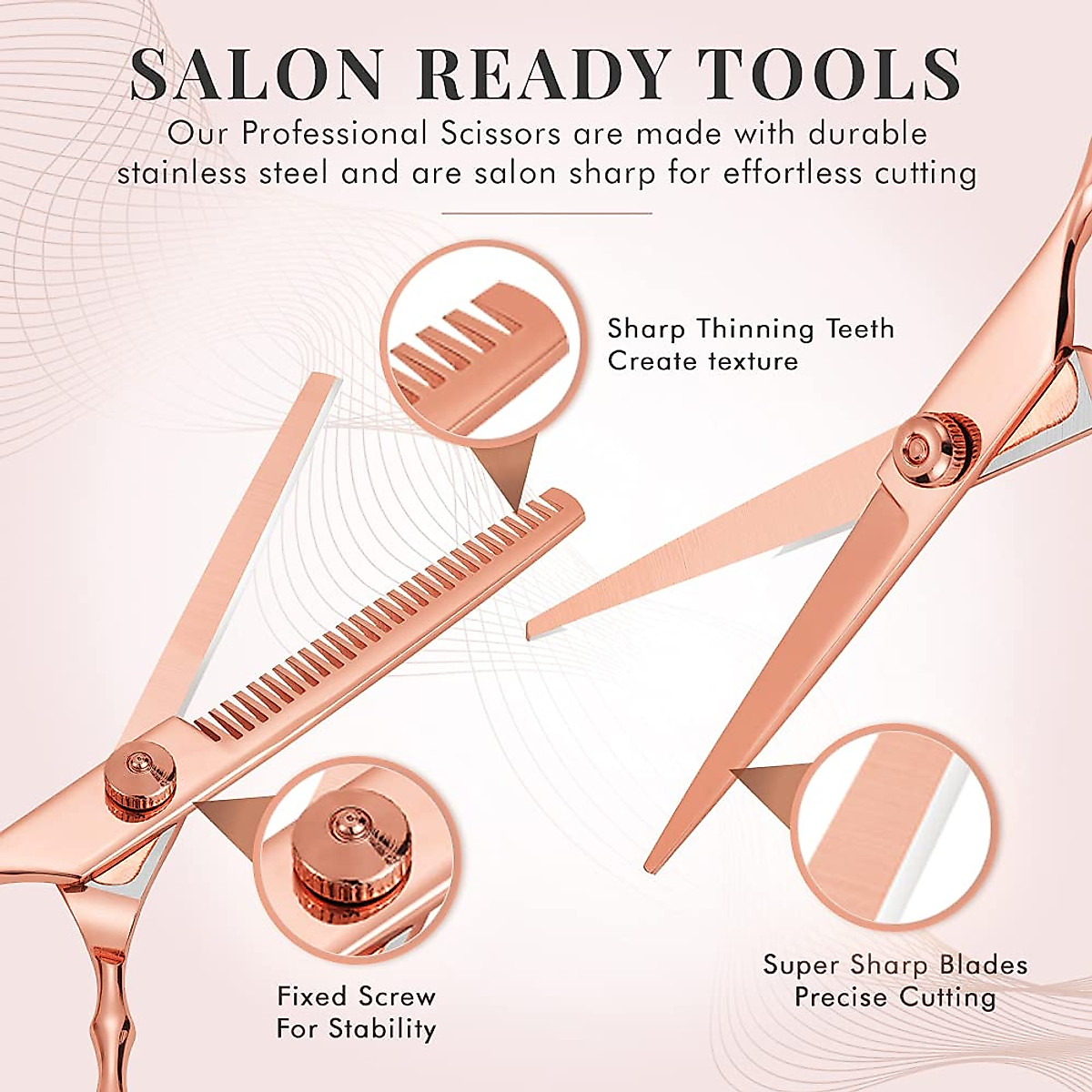 Hair Cutting Kit for Women - Barber Hair Cutting Scissors and Thinning Shears with Comb, Clips and Case by Lily England (Rose Gold)