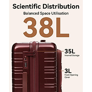LUGGEX Carry On Luggage with Front Pocket, PC Hard Shell Suitcase with Spinner Wheels, Soft Front Flap with Multiple Pockets (Red, 21 Inch, 38L)