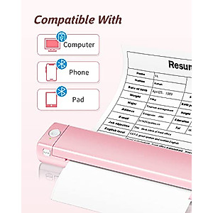 Odaro Pink M08F Letter Portable Printer for Travel with 100 Sheets Continual Thermal Paper 8.5" X 11" Letter Size