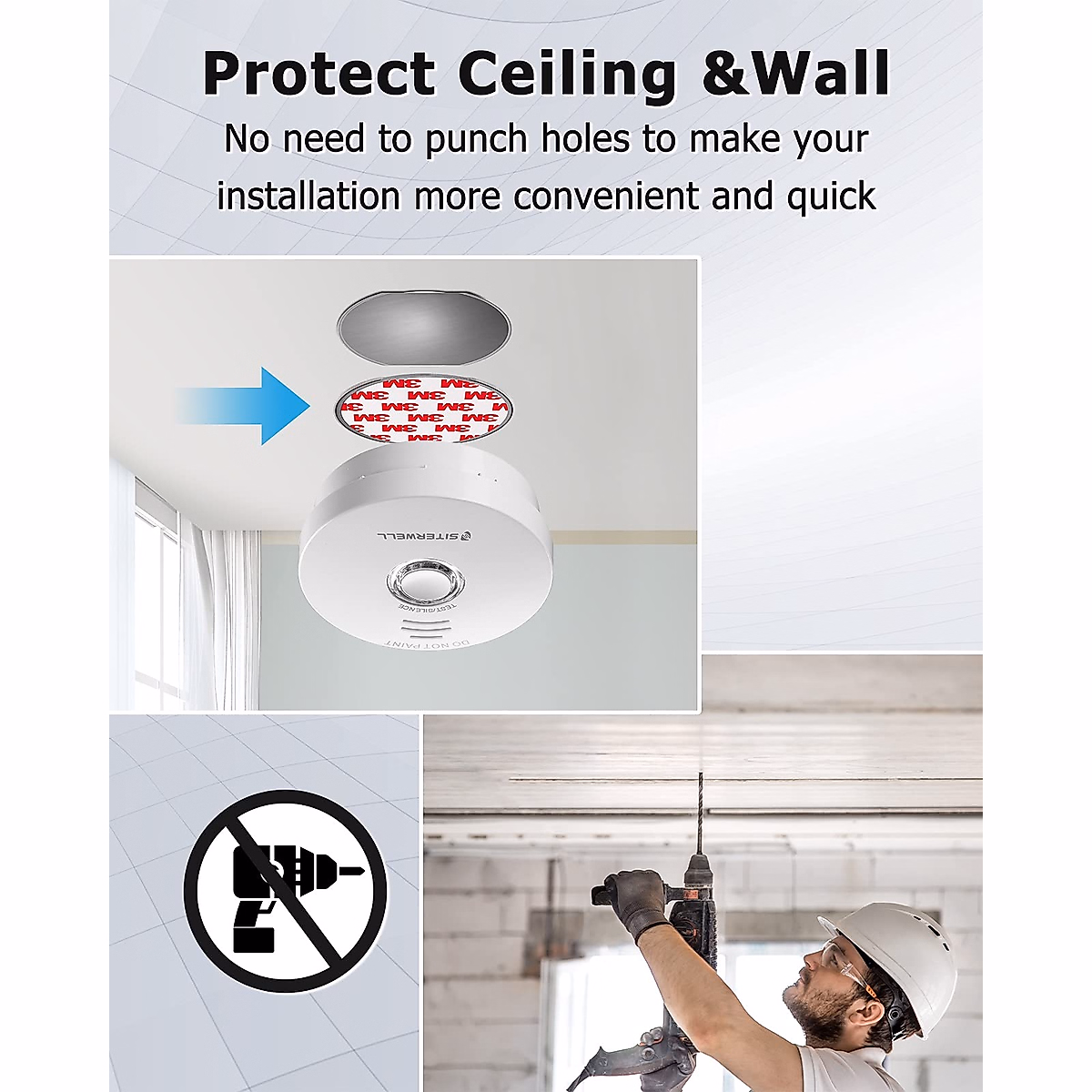 SITERLINK Smoke Detector, 10 Year Battery Operated Smoke Alarm with LED Indicator, Fire Alarm Smoke Detector with Test & Silence Button for Home, GS508C (4 Pack)