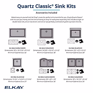 Elkay Quartz Classic ELGHU3322RGS0C 33" x 22" x 10", Offset 60/40 Double Bowl Undermount Sink Kit with Aqua Divide, Greystone