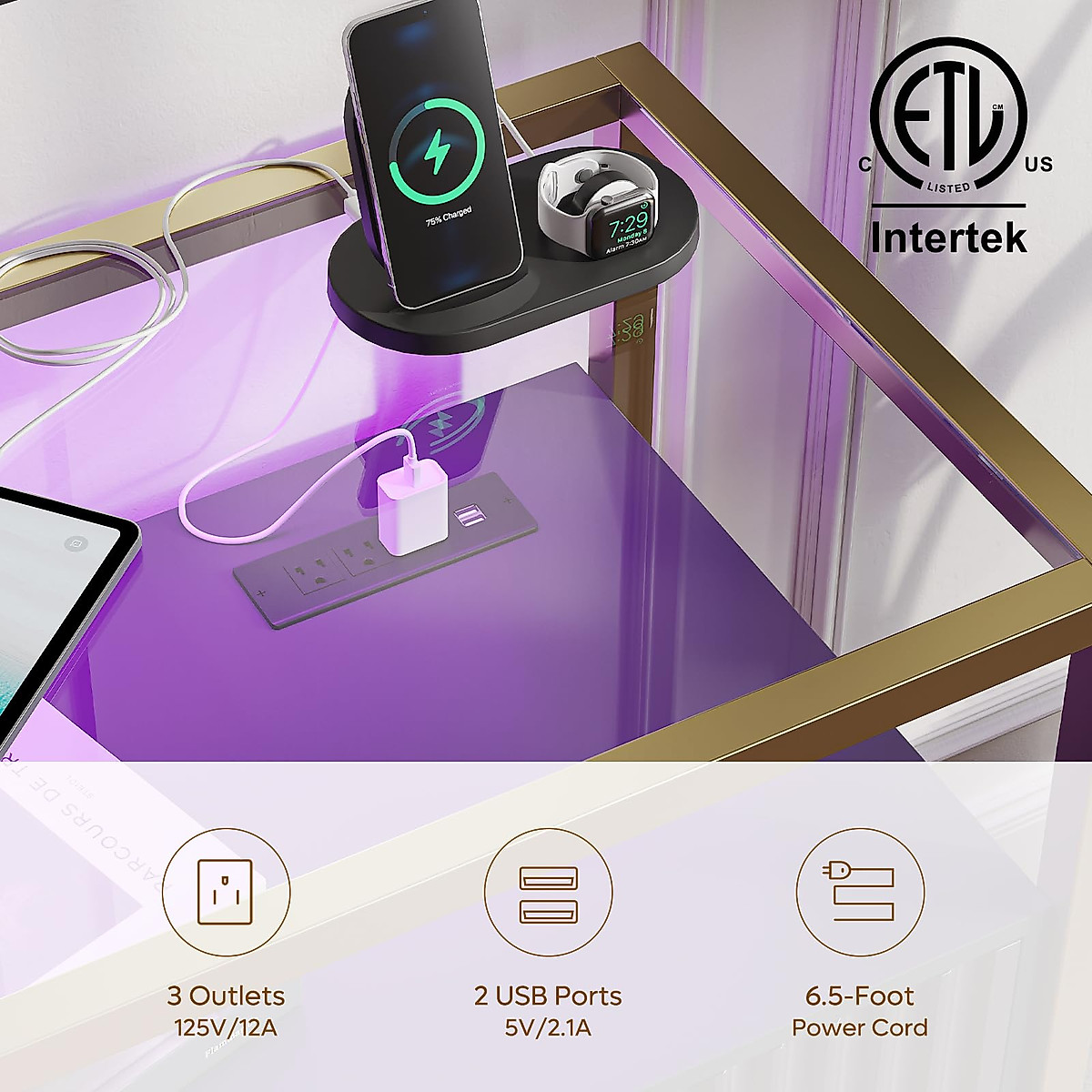 Bestier Coffee Bar Cabinet with Power Outlet, 47" Modern Buffet Cabinet with Storage, Glass Shelves, and LED Light, Fluted Bar Cabinet with Door for Living Room, Bedroom, Classic Black