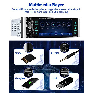 Single Din Car Stereo Compatible with Apple Carplay & Android Auto, Hikity 5.1 Inch Touchscreen Car Stereo Blueooth, Mirror Link, FM, Siri, SWC, USB/AUX/TF Input, Mic, Backup Camera