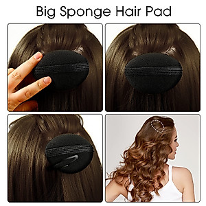 12 Pieces Hair Styling Set: Sponge, Invisible Clips, Combs, Volume Inserts, Hair Extensions Accessories (Black, Coffee, Dark Brown)