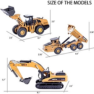 HuiNa Construction Toys, Pack of 3, Construction Vehicle Models Including Wheel Loader, Excavator and Dump Truck, Toy Trucks for Boys and Girls, 1:50 Scale Design