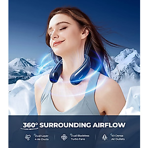 1S Cool Down 30°F Neck Fan with Double Semiconductor Coolers, 360° Surrounded Personal Fans Air Conditioner that Blow Cold Air, 8H Lasting Portable Fan with 3 Speed, Gifts for Men Women Outdoor Travel