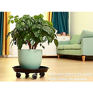 8-Pack Plastic Plant Caddy with PU Wheels 12" Heavy-Duty Rolling Plant Stand with Casters Plant Dolly Plant Roller Base Plant Pot Movers Plant Saucer with Wheels, Black