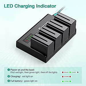 FirstPower 4 Pack NP-F970 Batteries and 4-Channel Charger Compatible with Sony NP F970, F960, F950, F930, F770, F750, F570, F550, F530, F330 and Sony Handycams, Field Monitor, Video Light