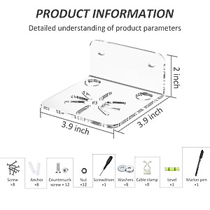 Sezanrpt Clear Acrylic Wall Shelf 4 Pack for Surveillance Cameras, Smart Security Cameras, Small Floating Shelf for Plants, Speaker, Dog Camera, 4'', with Cable Clips