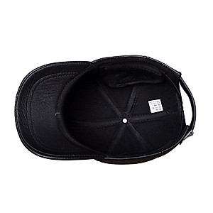 Winter Baseball Cap Retro Adjustable Hats, 100% Genuine Cowhide Leather Casual Warm Ear Protection, Unisex Outdoor Driving (Black)