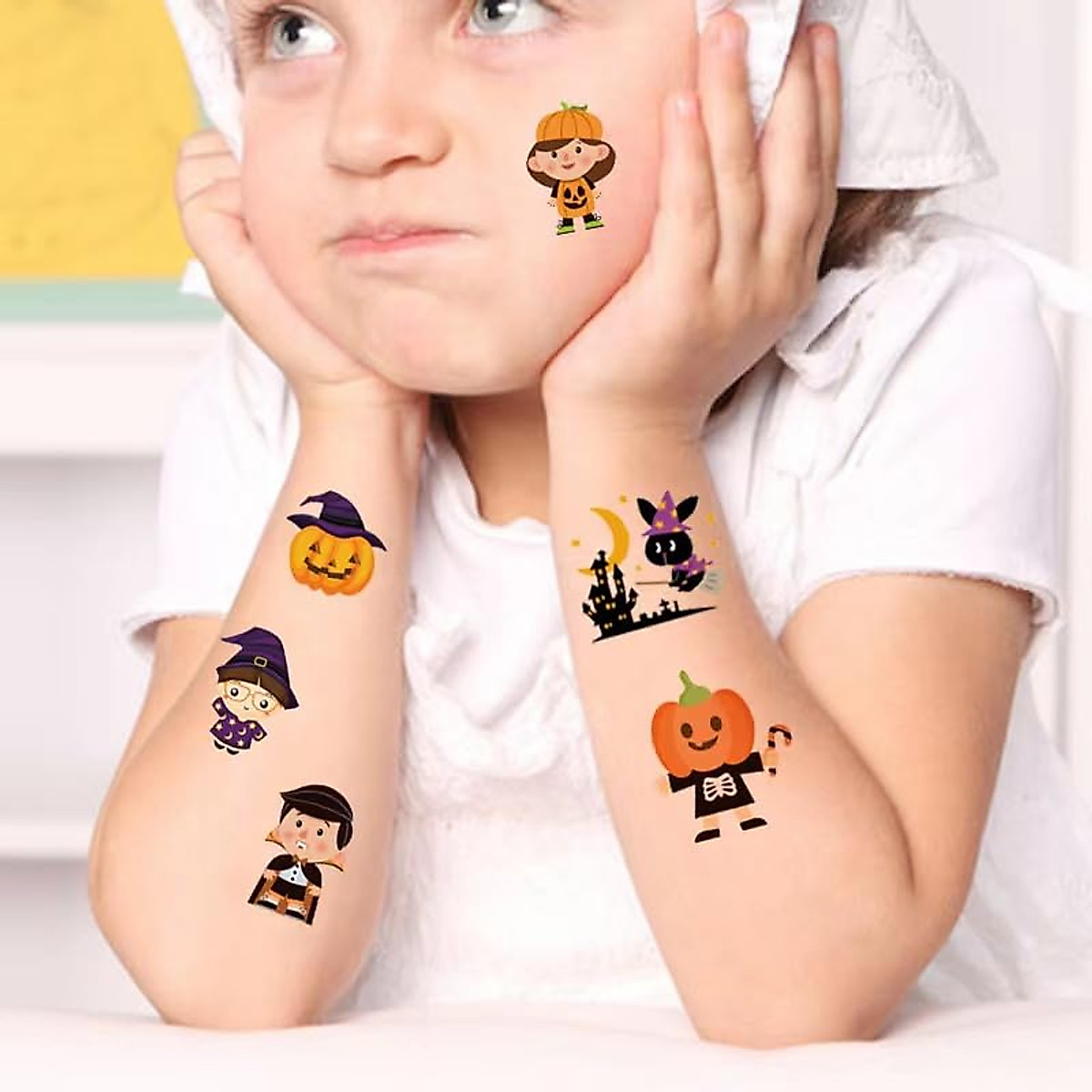 120PCS Halloween children's tattoo stickers for party decorations, cartoon Halloween tattoo stickers, cute children's tattoo stickers, pumpkin, spider, bat funny stickers………