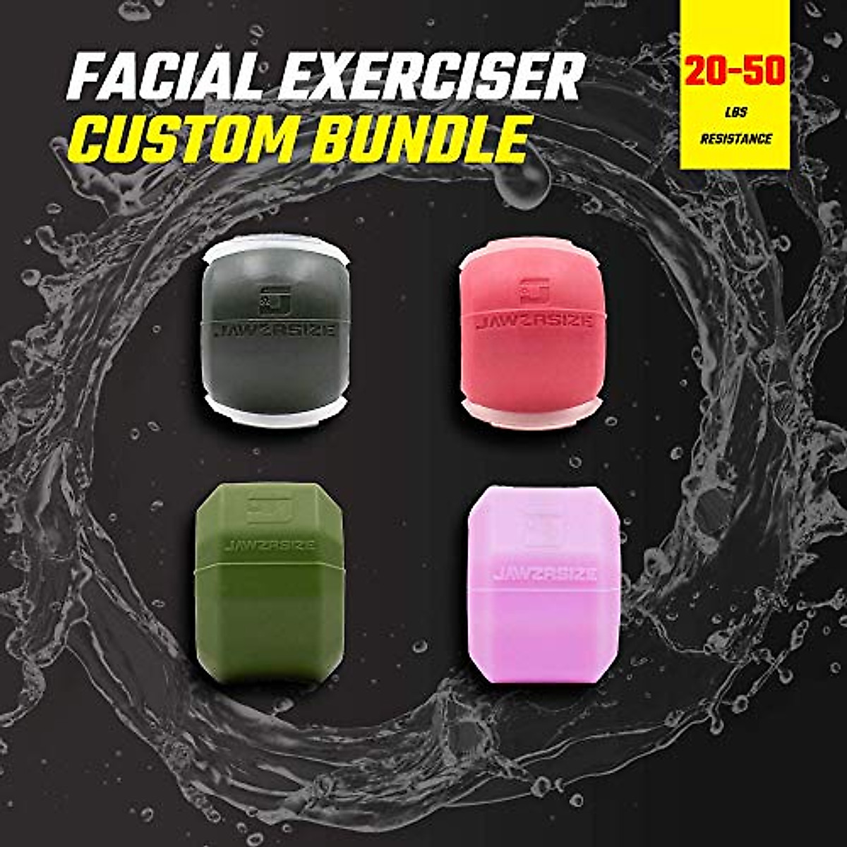 Jawzrsize Athletic Bundle Jaw Enhancer - Jaw, Face, and Neck Exerciser, Helps Reduce Stress and Cravings - Facial Exercise (Pop N Go & Custom Fit (Beg., Int., & Elite), Pink and Green)