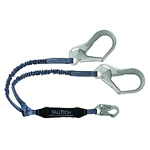FallTech 8256ELY3 ViewPack, Elastic Core SAL - Y-Leg for 100% Tie-Off with 1 Snap Hook and 2 Rebar Hooks, 4 1/2' to 6', Blue/Black