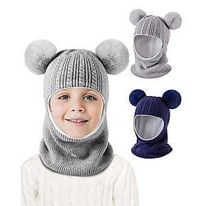 Baby Winter Hat Scarf Set 2 Pack, Toddler Beanie Hats Girl Boy with Neck Warmer, Beanie for Kids Knit Warm for Cold Weather