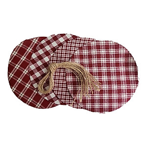 Nakpunar 12 pcs 6 inch Christmas Fabric Jar Covers with Twine Ties (Assorted Fabric in Red and/or Green Homespun Plaids, 6" straight sided)
