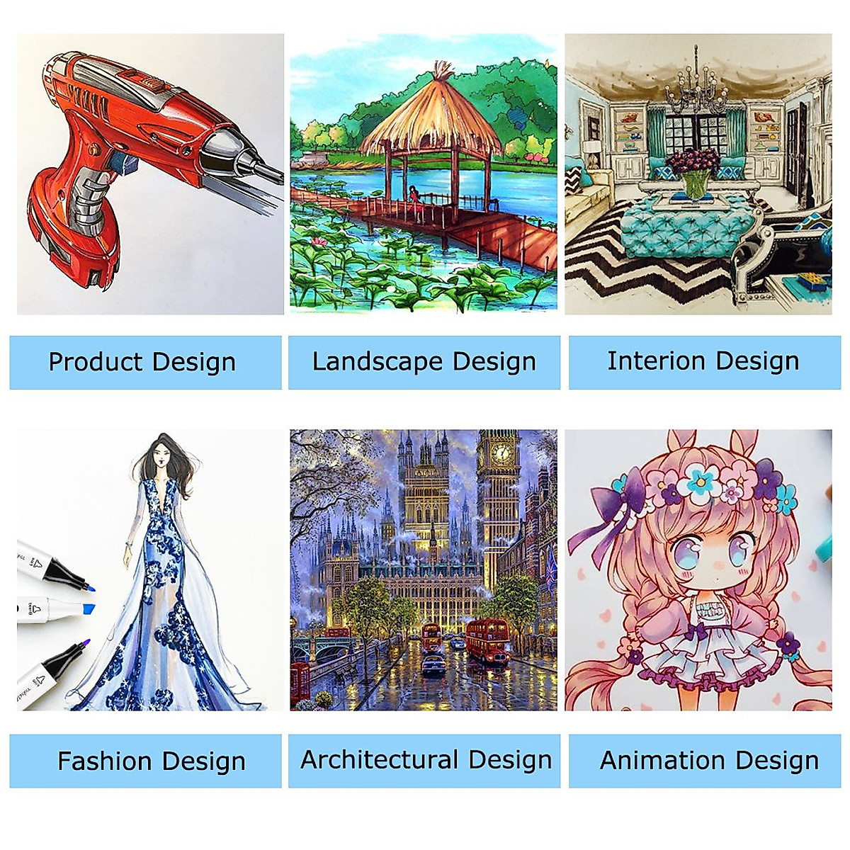 Caliart 100 Colors Alcohol Markers - Vibrant Dual Tip Set for Artists