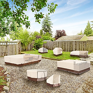 Patio Furniture Covers, Heavy Duty Round Patio Table Cover (48D x 26H Inch) Outdoor Dining & Coffee Table Cover for Veranda, Lawn, Table, Chair-Waterproof & Weather Resistant, Anti UV - Beige & Brown