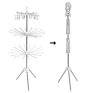 GOTOTOP Tripod Clothes Drying Rack, Collapsible Portable Tripod Clothes Drying Rack Simple Indoor Outdoor with 4 arms for Laundry Hanging Towels Baby Clothes Socks Underwear(Ivory White)