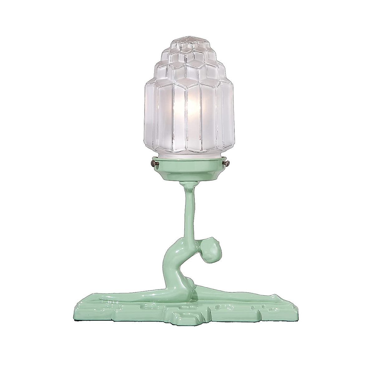 B&P Lamp® 3 1/4 Inch Fitter Art Deco Style Glass Lamp Shade with Skyscraper Frosted Design for Table Lamps