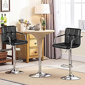 Yaheetech 4pcs Adjustable Bar Stools Kitchen Counter Barstools Bar/Counter Height Stool Chairs PU Leather Hydraulic Swivel Dining Chair with Armrest, Black