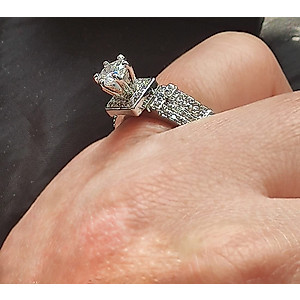 ZDIFDIC Wedding Bands Engagement Rings for Women Platinum Plated 925 Silver Cubic Zirconia Promise Rings for Her Infinity Anniversary 1.25ct Simulated Diamond 2-Pc Bridal Ring Set (6#)