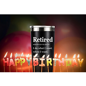 MASGALACC Retirement Gifts for Men Women Coworkers - Funny Retired 2025 Party Decorations for Coworkers, 20oz Stainless Steel Double Wall Vacuum Insulated Tumbler, Black