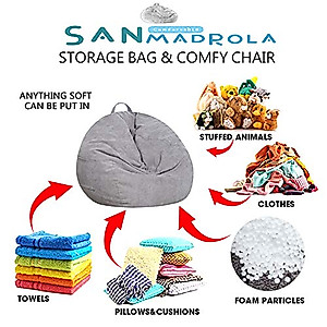 SANMADROLA Stuffed Animal Storage Bean Bag Chair Cover (No Filler) for Kids and Adults.Soft Premium Corduroy Stuffable Beanbag for Organizing Children Plush Toys or Memory Foam Extra Large 300L (Grey)