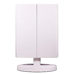 KXA Tri-Fold Vanity Mirror, 24 LED Lighted with Touch Screen 1X/2X/3X Magnification and USB Charging Adjustable Brightness and Stand for Makeup