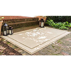 Unique Loom Outdoor Border Collection Area Rug - Border (7' 10" x 11' 4" Rectangle, Beige/ Brown)