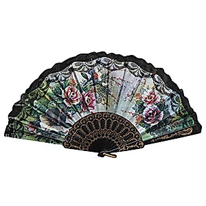 RAZZUM Decorative Folding Fans Chinese Style Lace Hand Held Folding Fan Portable Cooling Fan Flowering Fan Dance Party Wedding Decor Handheld Fans Gift Hand Fan fan (Color : C)