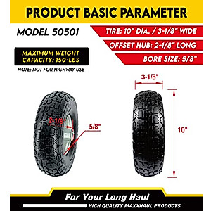 MaxxHaul 50501 Diameter 10" Flat Free All Purpose Tire with 5/8" Ball Bearing Axle Bore Dia, 10 inch, Black