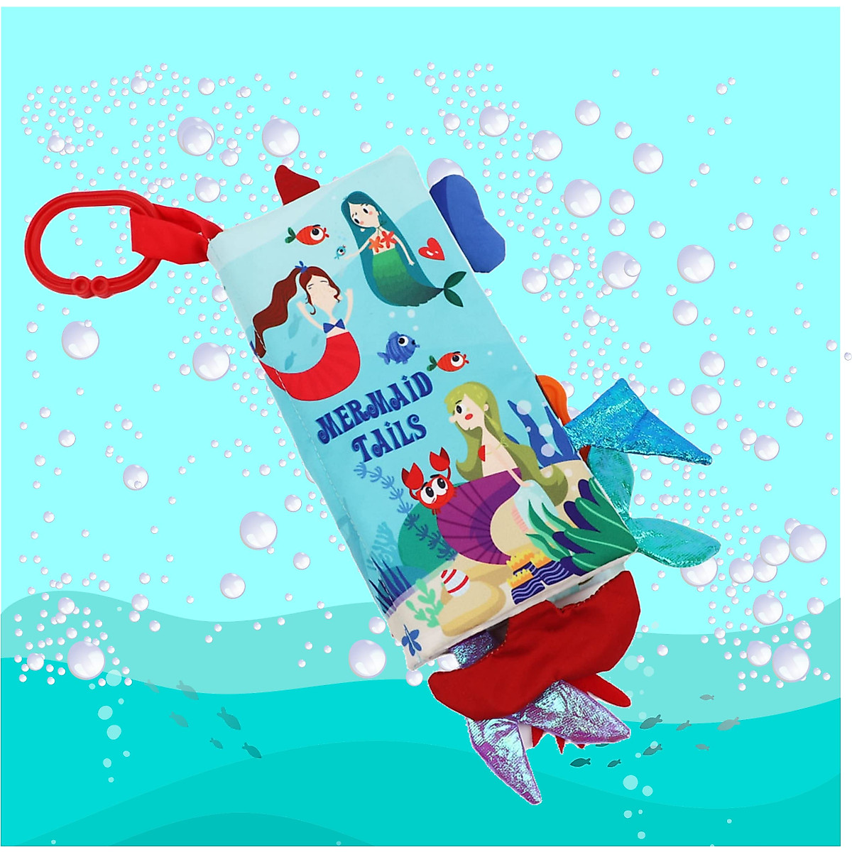 Fish Baby Books Toys 0-6-12-18 Months,Touch Feel Crinkle Cloth Books For Babies Infant Newborn 0-3 Months Baby Girl Boy Shower Gifts Toys,Soft Teething Stroller Toy,Christmas Stocking Stuffers-Mermaid