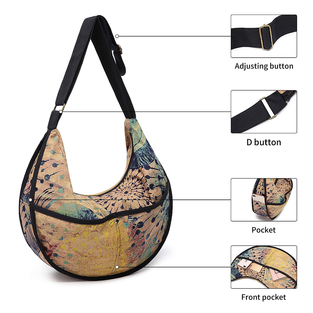 OPQRSTU Womens Hippie Large Sling Shoulder Boho Handbag canvas Crossbody Bags (Purple)