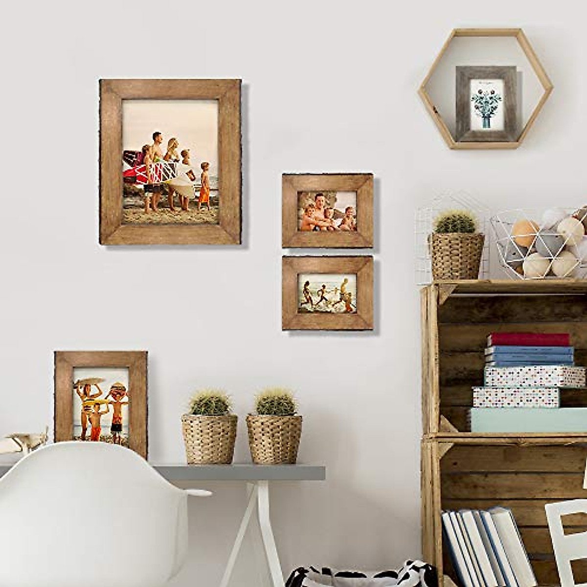 IKEREE 8x10 Picture Frames with Bark Edges, Rustic Wood Photo Frame for Tabletop or Wall Display, Natural Brown.
