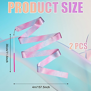 2pcs Dance Ribbons, 157.5 Inch Gymnastics Ribbon Rhythmic Dance Ribbons Baton Twirling for Artistic Dancing Kids Dancing Talent Shows
