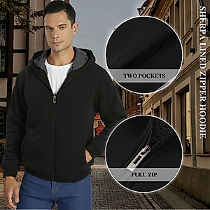SWISSWELL Men Zipper Hoodie Thick Fleece Lined Jacket Warm Winter Coat Casual Heavyweight Sherpa Hooded Sweatshirt Black 2XL