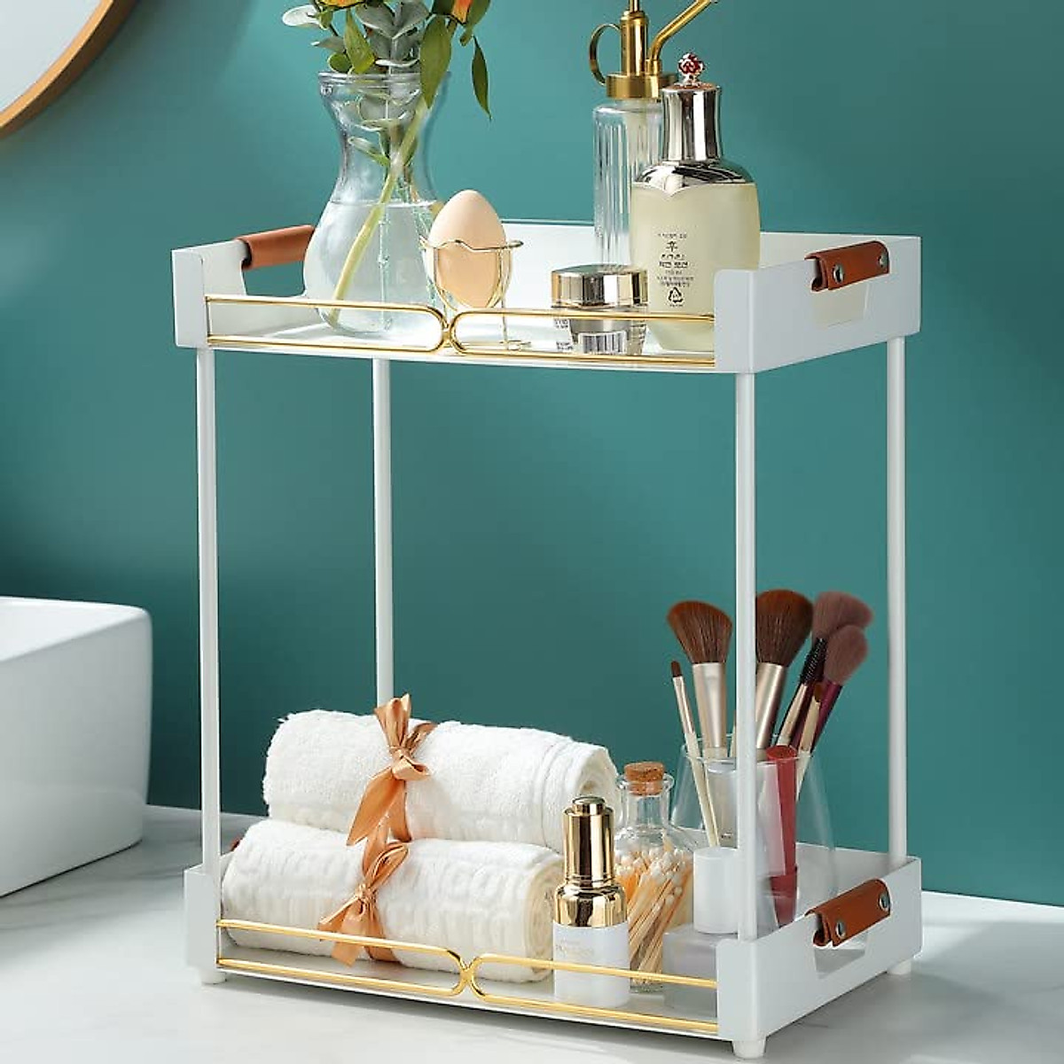 2-Tier Countertop Organizer for Bathroom Counter, Standing Bathroom Organizer Storage Shelf, Decor Vanity Tray