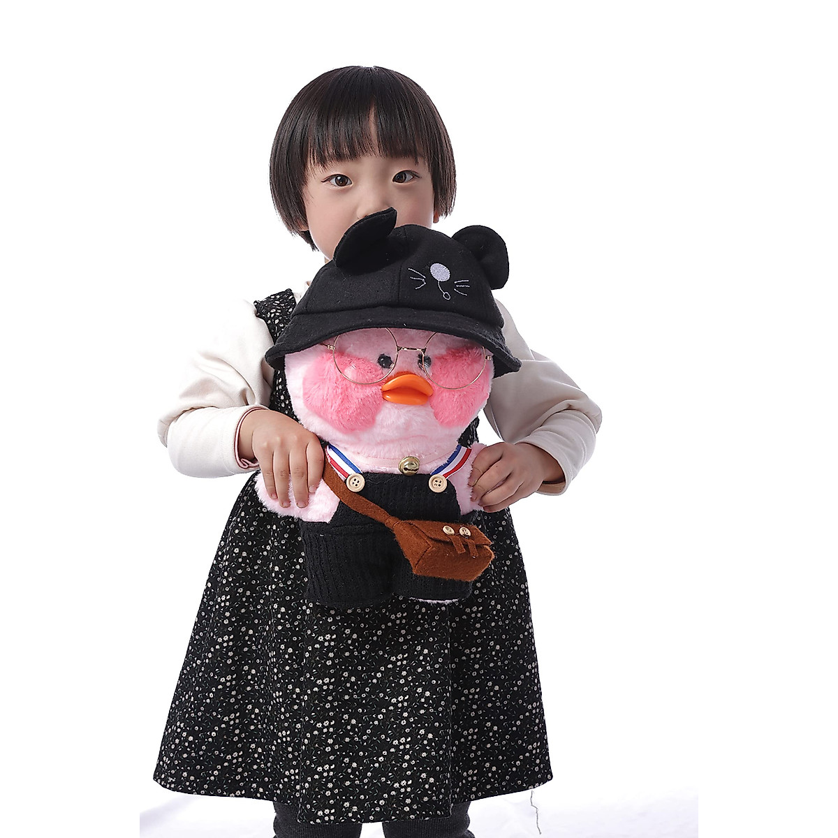 Duck Stuffed Animal,Soft Plush Toy for Kids Girls, Hugglable Stuffed Toy with Cute Hat and Costume, Best Gifts for Christmas 12in/30cm (Pink Black)