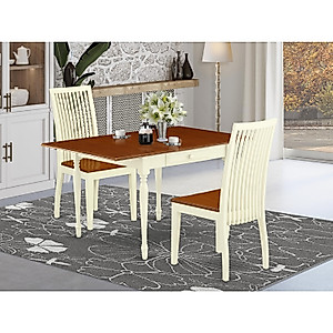 HomeStock Beachy Boho 3 Pc Modern Dining Table Set - Durable Two 9-Inch Drop Down Leaves Wooden Dining Room Table and 2 Wooden Seat Kitchen Dining Chairs, Buttermilk and Cherry Finish