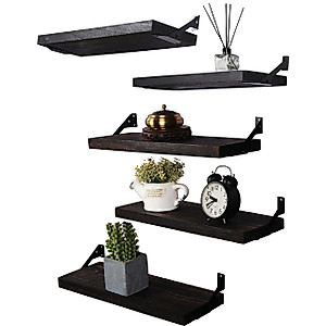 HXSWY Rustic Wood Floating Shelves for Wall Decor Farmhouse Wooden Wall Shelf for Bathroom Kitchen Bedroom Living Room Set of 5 Dark Brown