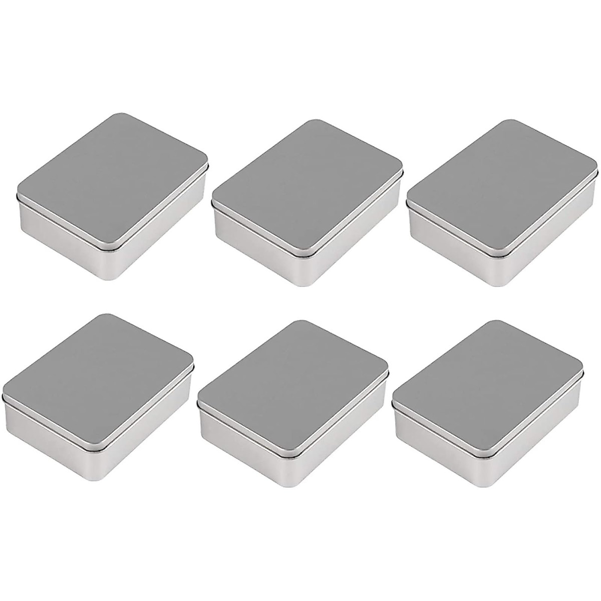 Juvale Rectangular Tin Box with Lid - 6-Pack Empty Tin Can Storage Container for Treats, Gifts, Favors and Crafts, Silver, 4.9 x 3.7 x 1.6 Inches
