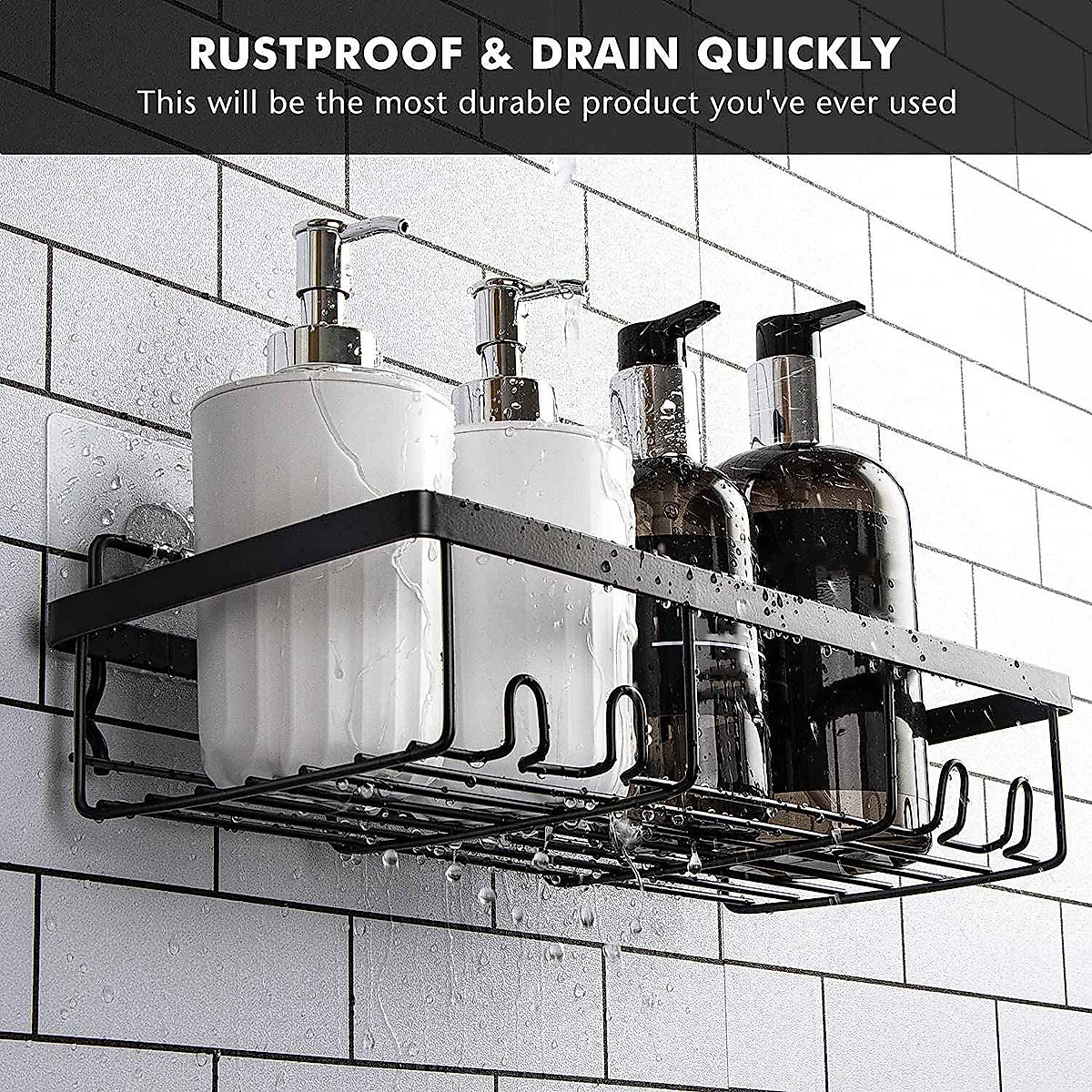 Pasotim Shower Shelf Organizer Rack(2Pack), Bathroom Accessories Basket Shelves with Hooks, Wall Mount Shower Storage