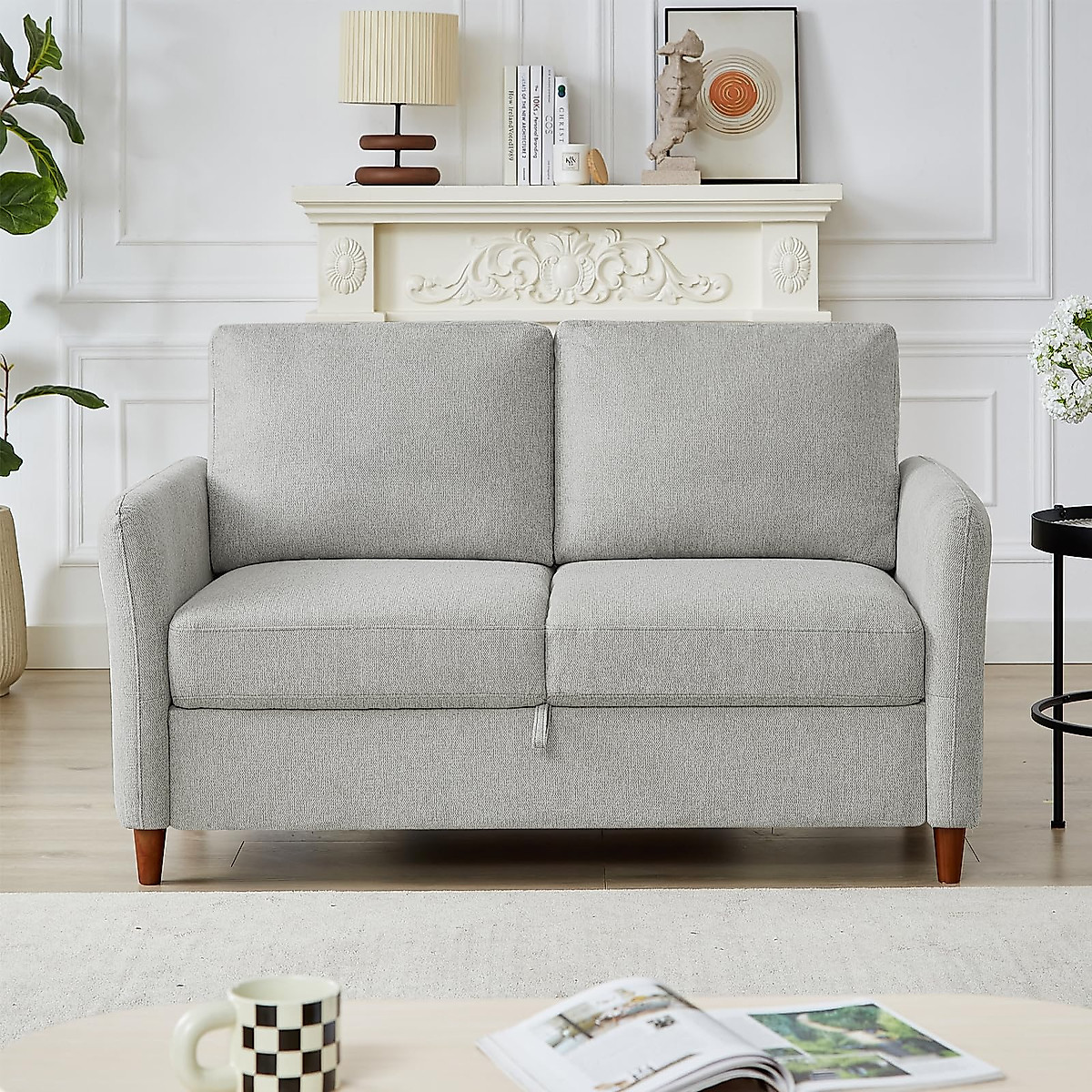 HOLYFIND Modern Loveseat Sofa Couch with Storage,Upholstered Small Couch,Mini Couch Furniture for Bedroom, Apartment, Office and Small Spaces(Light Gray, 56.5''-2seat)
