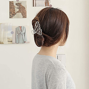 KISSKIKO Butterfly Hair Claw Clips Women 4 Pcs | Gold/Silver Cute Nonslip Small Claw Clip | Suitable for Thick Curly Long Sparse Hair Style | Metal Hair Claw Gift for Girls