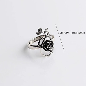 Black Rose Flower Stacking Rings for Women Men Dainty 925 Sterling Silver Plated Ring Delicate Open Adjustable Everyday Ring Charm Personalized Jewelry Vintage Elegant Statement Valentine's Day Birthday Fashion Gifts for Her